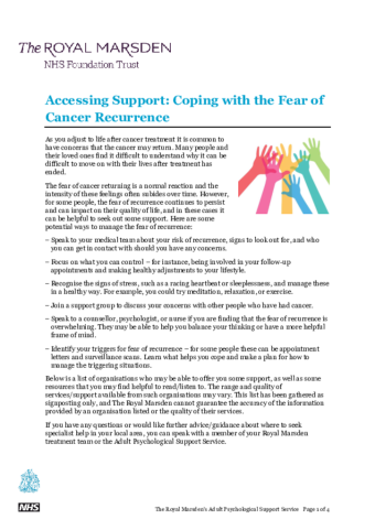 Accessing support | Royal Marsden Patient Information Library